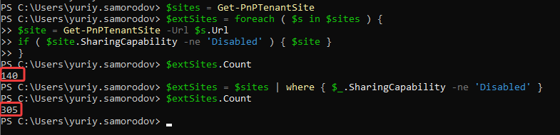 Bug Get Pnptenantsite Sharingcapability Filtering Does No Work 7060