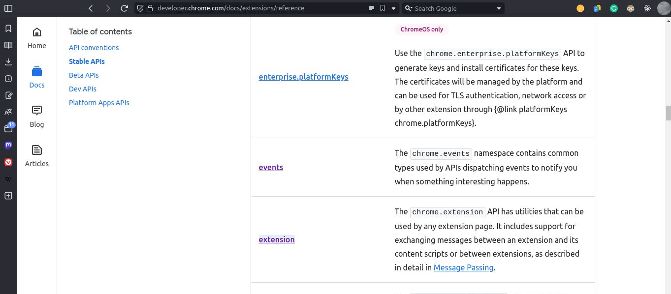 Damaged Link in the Stable APIs table · Issue #6818 · GoogleChrome/developer.chrome.com · GitHub