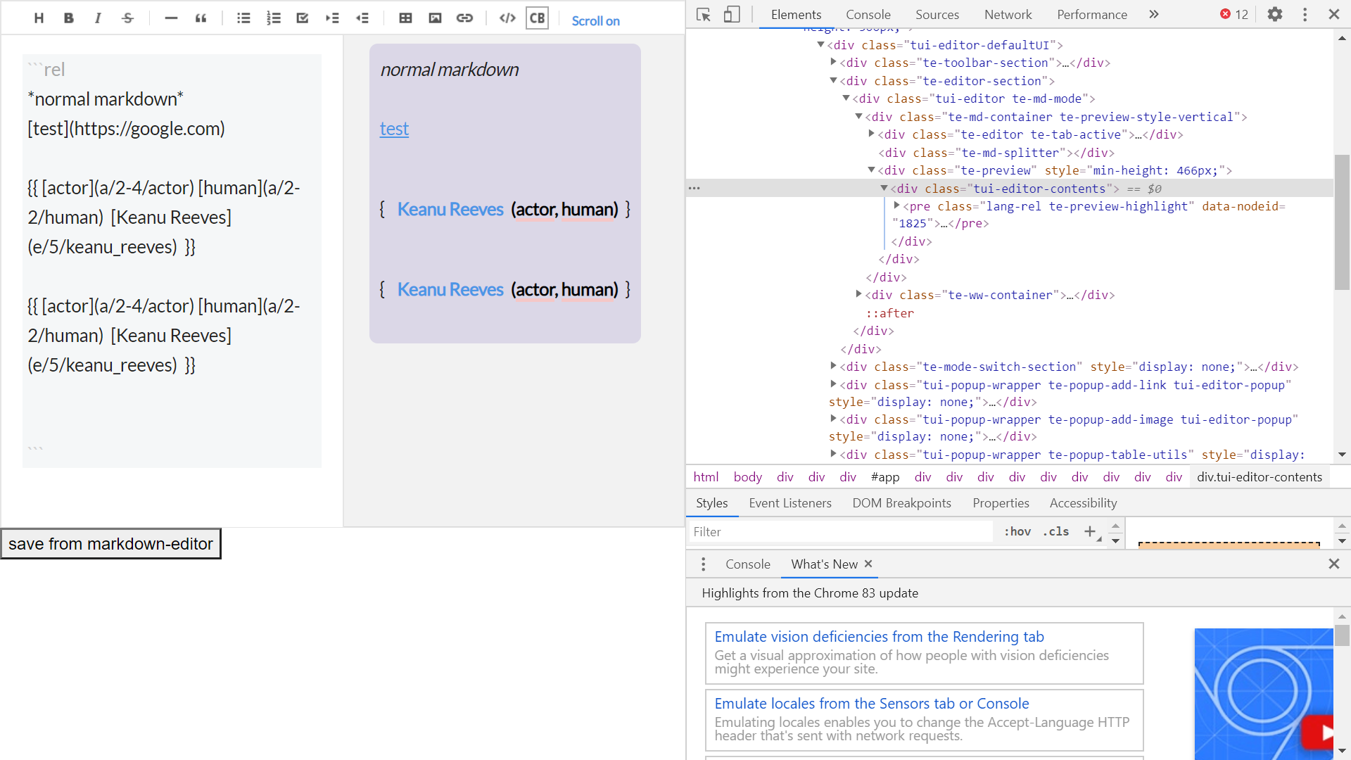 How can I inject some preprocess code to the to-mark renderer for some custom markdown syntax ...