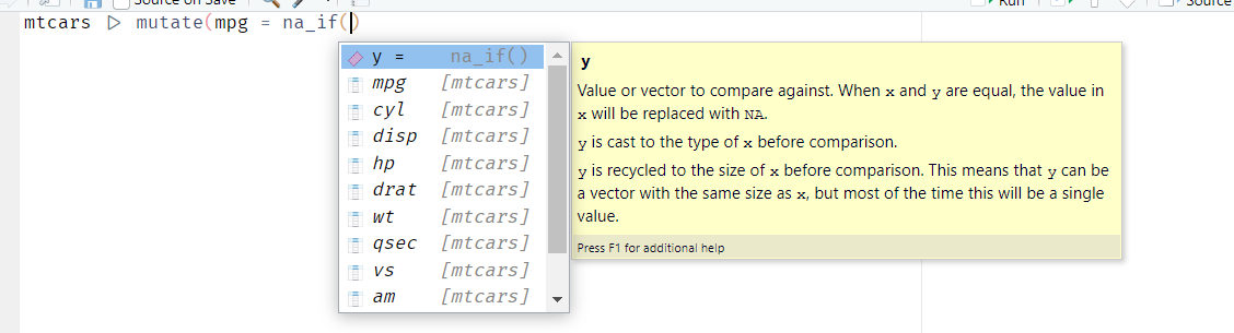 Autocomplete not showing first argument in functions inside mutate ...
