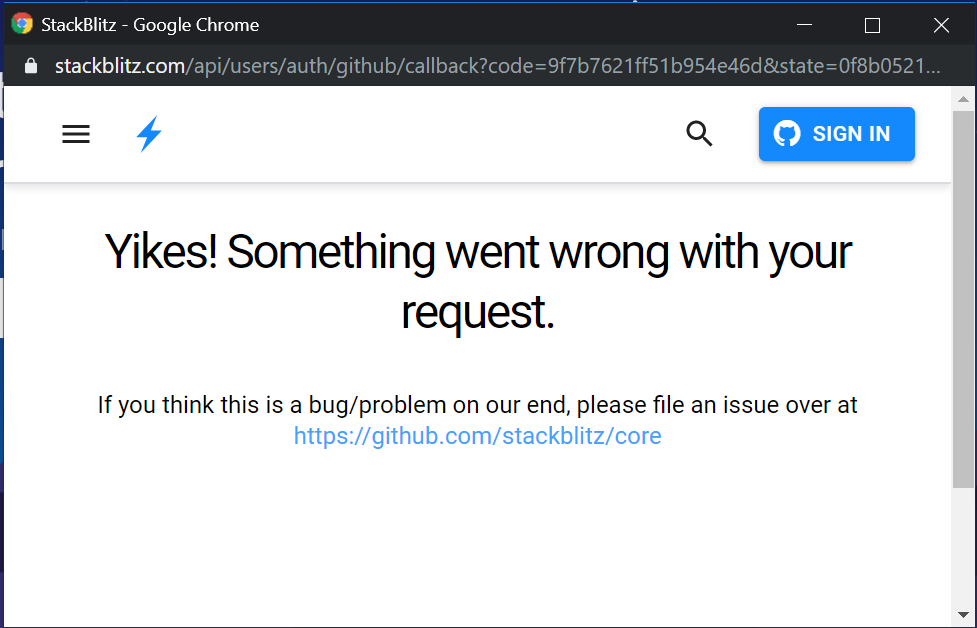 Problem In Login With GitHub Account · Issue #1103 · stackblitz/core · GitHub