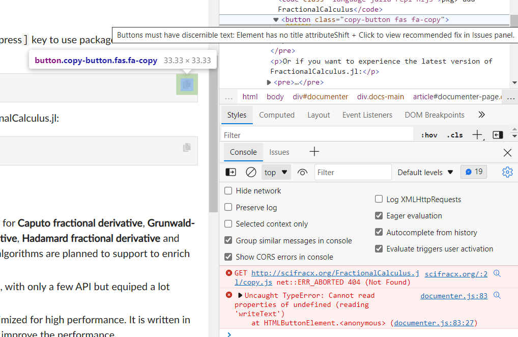 Copy button does't working · Issue #1753 · JuliaDocs/Documenter.jl · GitHub