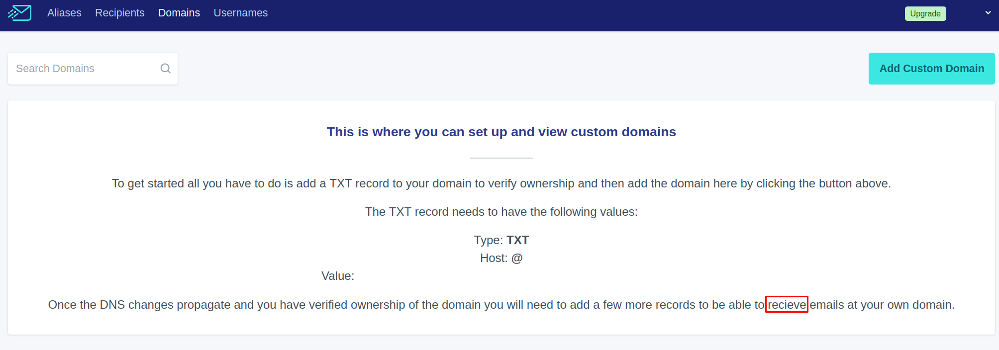 Typo in Domains Page · Issue #175 · anonaddy/anonaddy · GitHub