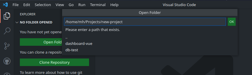 Offer creation of folder if it doesn't exist when opening folder · Issue #123167 · microsoft ...