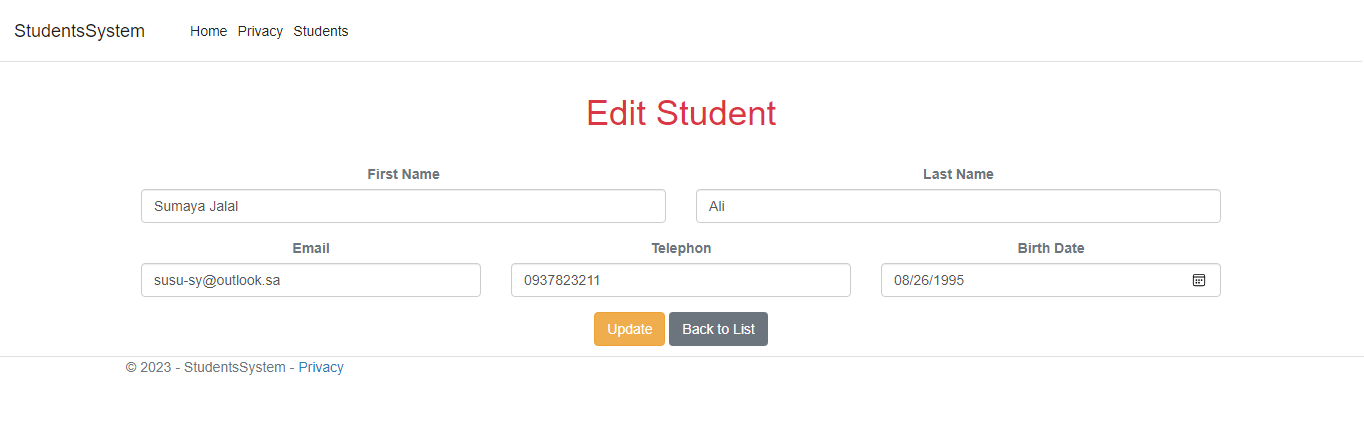 GitHub - Sumaya-Ali/Students: N Tier Architecture - dotNet Core6 MVC CRUD & AutoMapper