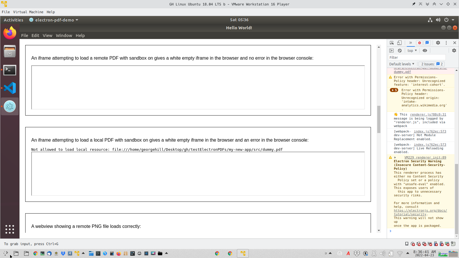 [Bug]: Can't embed remote or local PDFs in iframes or webviews; crash when using custom protocol ...