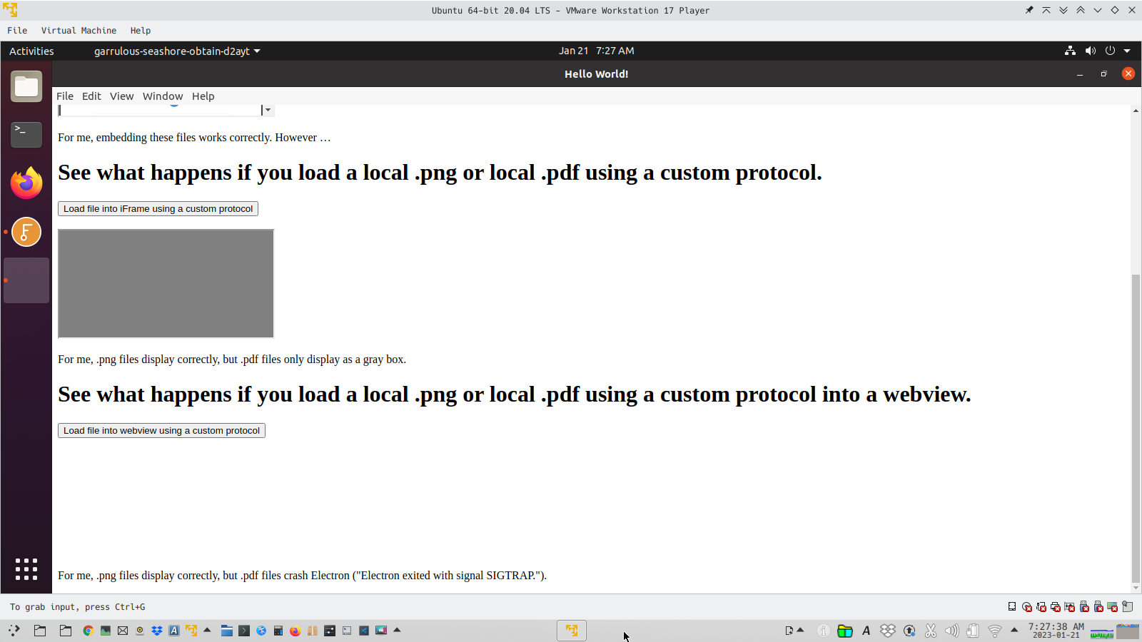 [Bug]: Can't embed remote or local PDFs in iframes or webviews; crash when using custom protocol ...