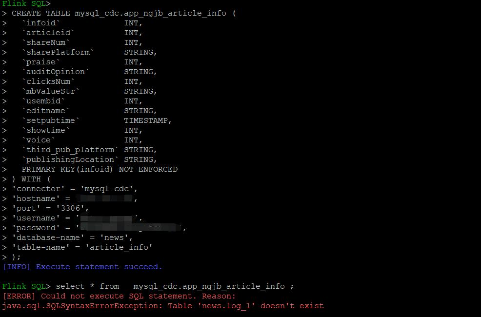 Table 'log_1' doesn't exist · Issue #422 · apache/flink-cdc · GitHub