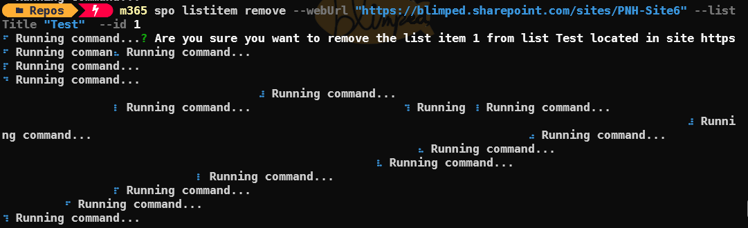 Bug report: Spinner showing twice on remove commands · Issue #4589 · pnp/cli-microsoft365 · GitHub