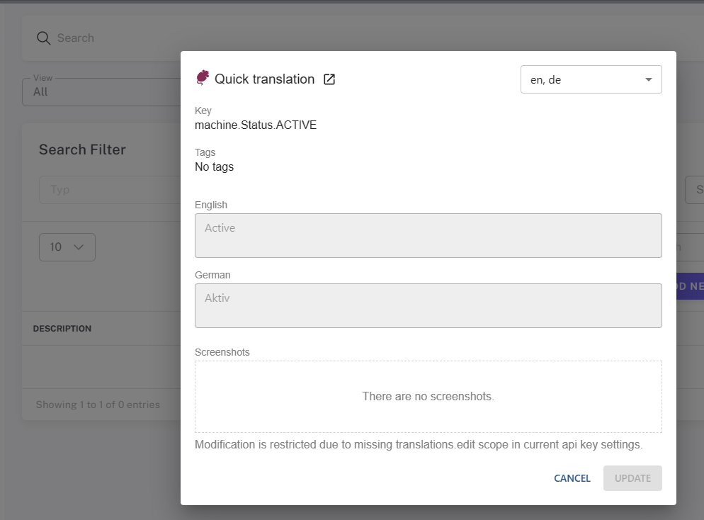Missing Option to take screenshot, when api-key permission translation.edit is missing · Issue ...