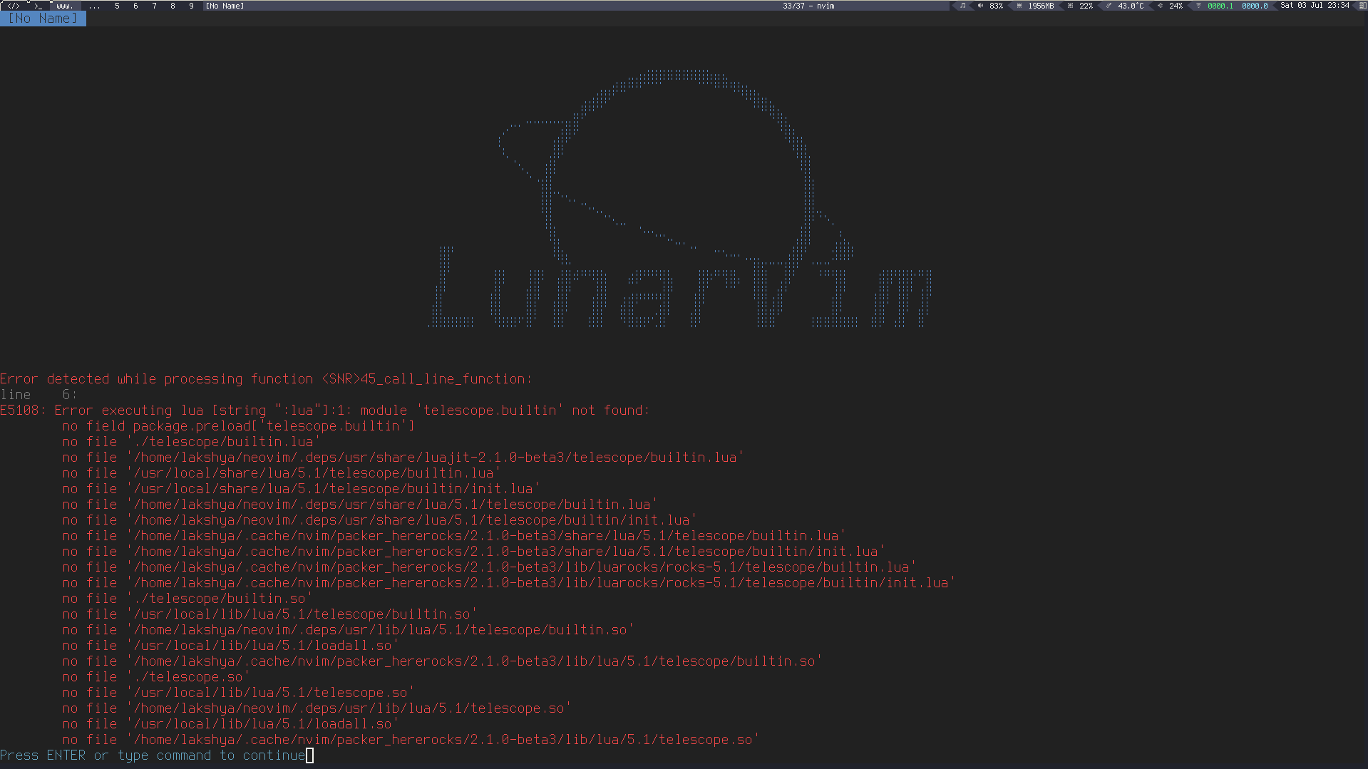 [Bug]: Issue with new option on Dashboard (Neovim Config Files) · Issue #623 · LunarVim/LunarVim ...