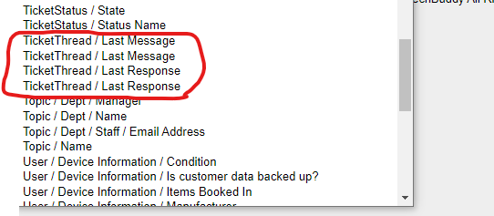 TicketThread / Last Message & TicketThread/Last Response appear twice ...