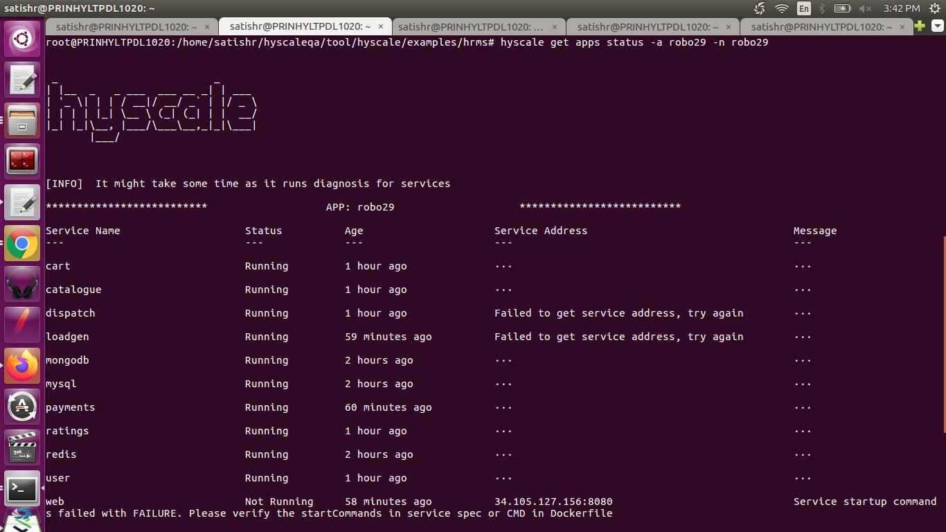 Status command wrong message in service address. · Issue #220 · hyscale/hyscale · GitHub