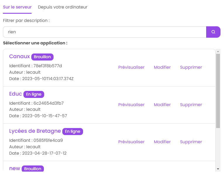 Recherche une application : résultat si trouve aucune application ...