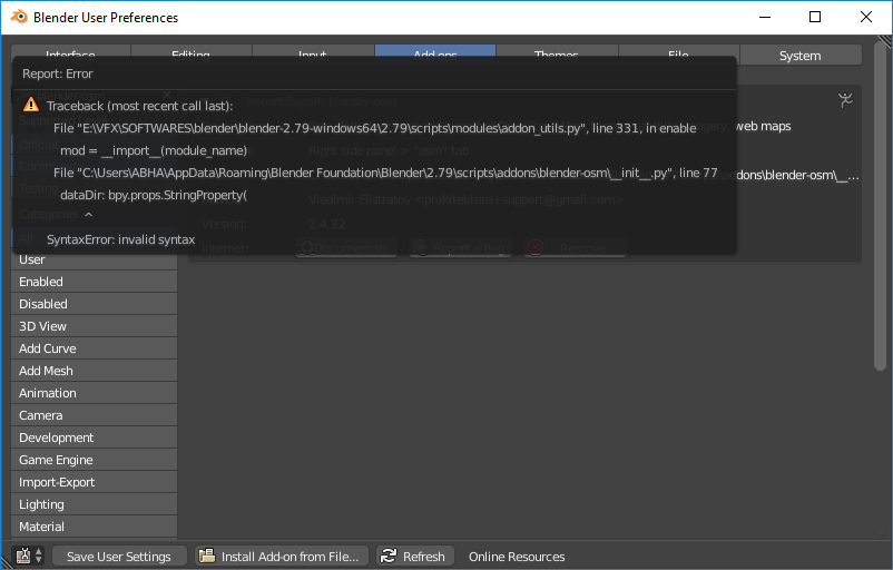 Unable to enable the blender-osm addon · Issue #215 · vvoovv/blosm · GitHub