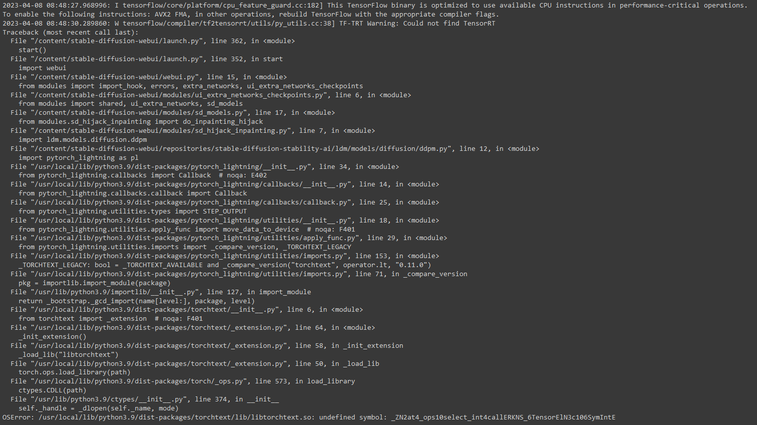 [Bug]: OSError - undefined symbol · Issue #350 · camenduru/stable-diffusion-webui-colab · GitHub