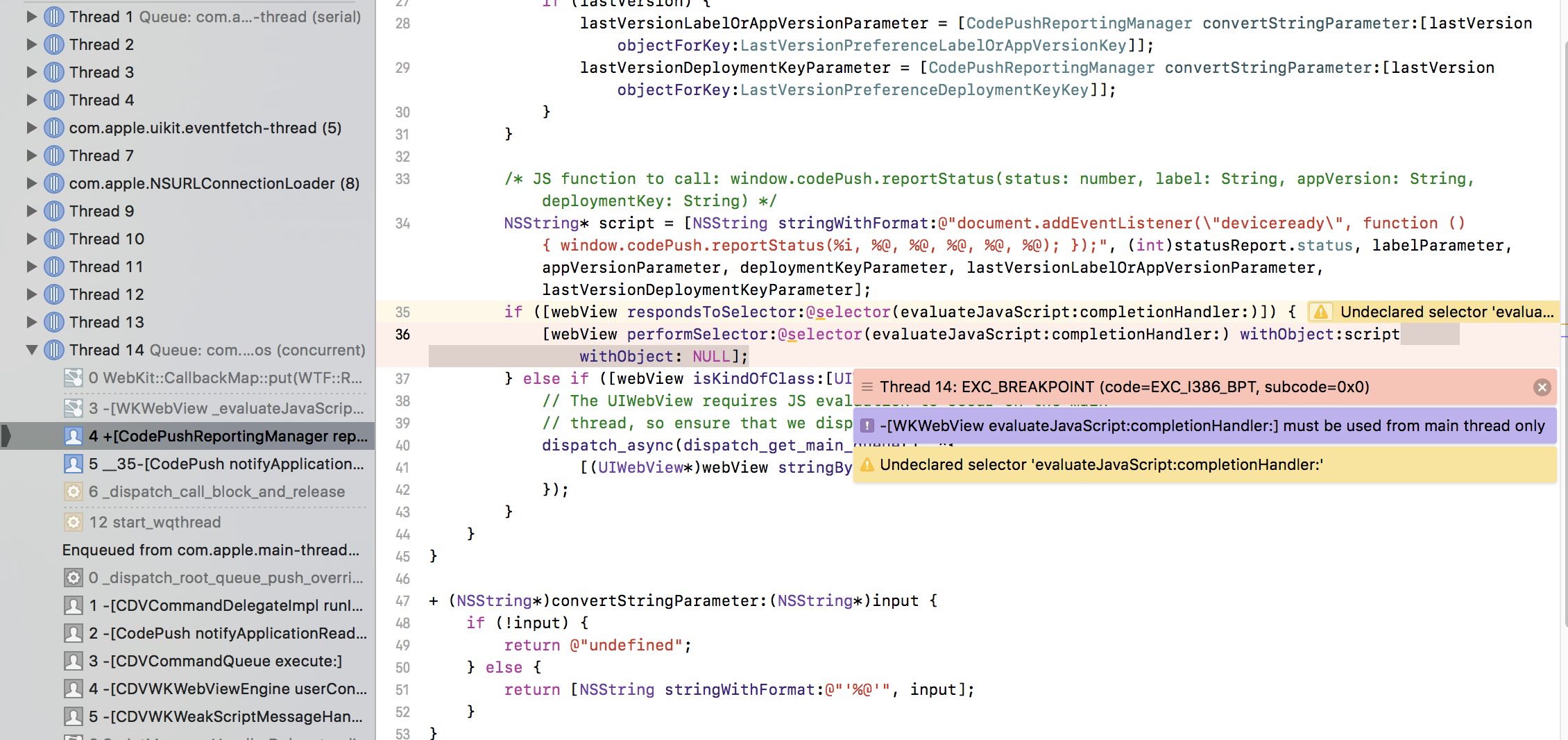 Ios11 Xcode 9 Undeclared Selector Evaluatejavascript Completionhandler · Issue 289