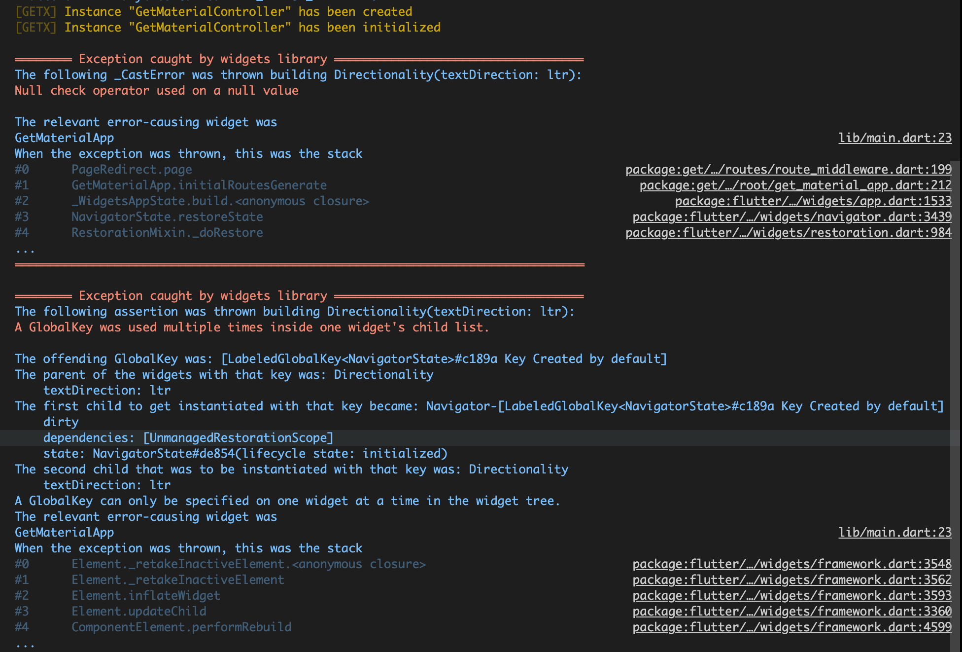Getx 4.3.0, GlobalKey was used multiple times inside one widgets child list · Issue #1701 ...