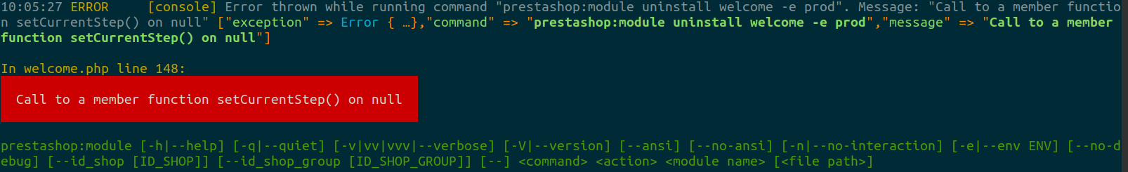 Welcome module: cannot uninstall module from command line · Issue #24946 · PrestaShop/PrestaShop ...