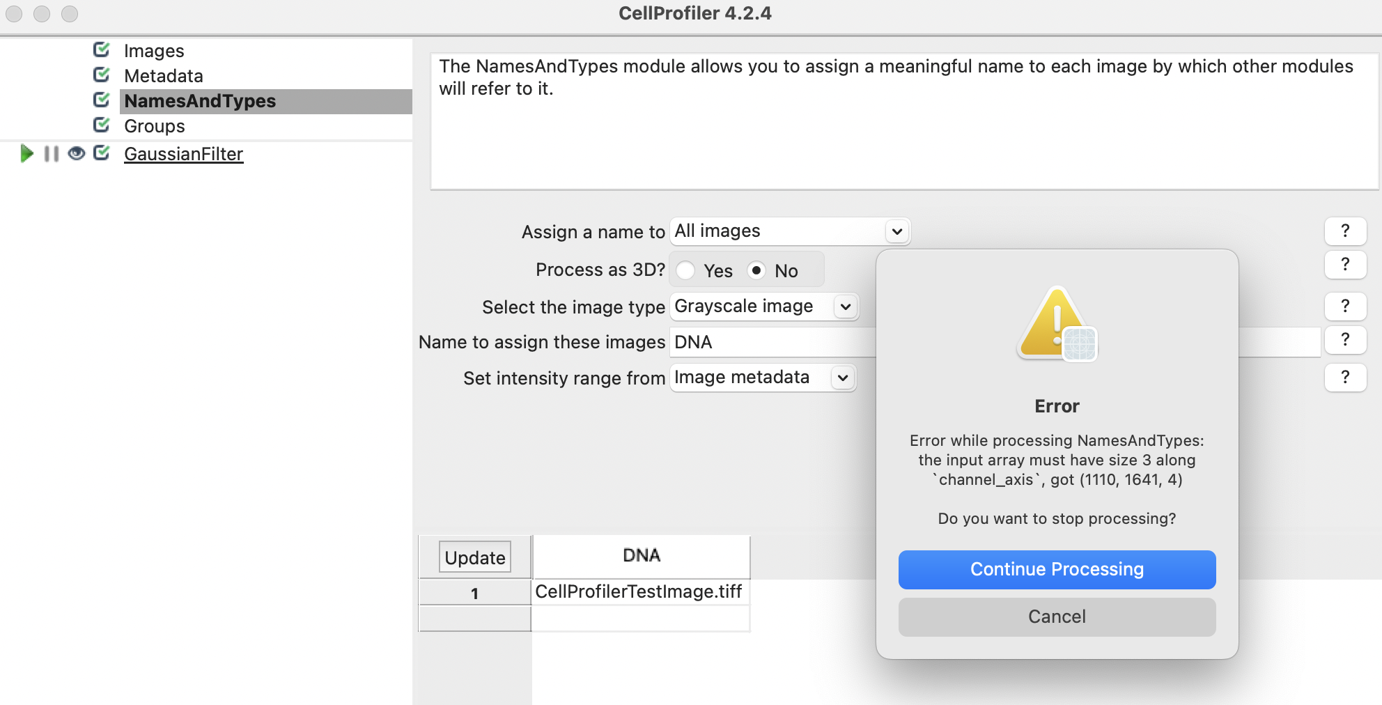 Error While Processing Namesandtypes Worker Valueerror The Input Array Must Have Size 3