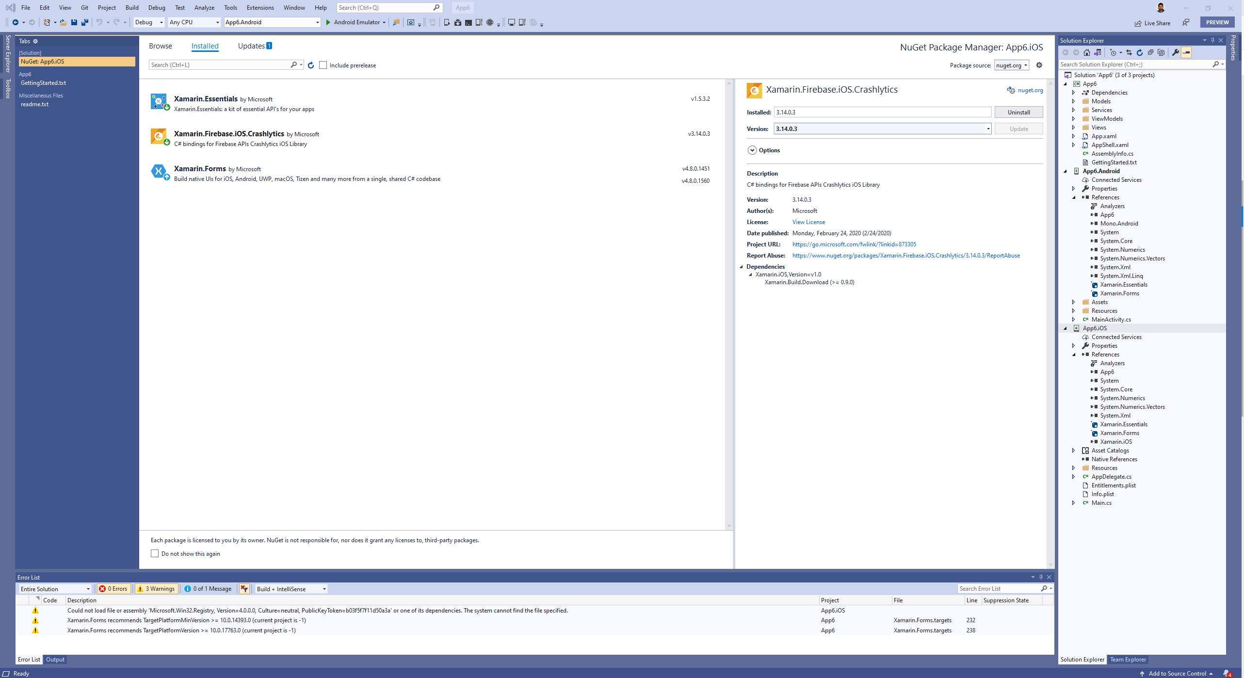 [iOS] Xamarin.Firebase.iOS.Crashlytics version 3.14.0.3 leaves VS 2019 16.7.6 or greater in ...