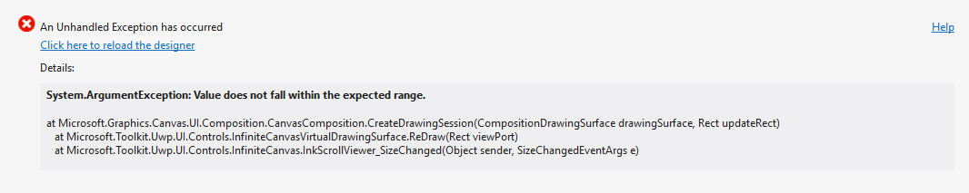 InfiniteCanvas crashing the designer. · Issue #2160 · CommunityToolkit/WindowsCommunityToolkit ...
