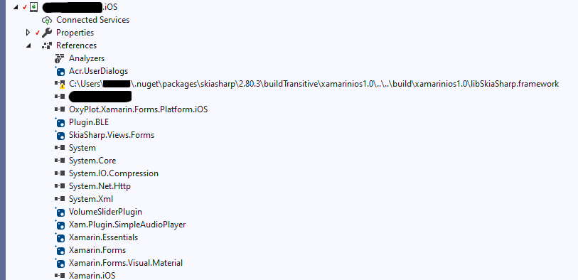 [ISSUE] Xamarin Forms - Reference to "libSkiaSharp.framework" in the iOS project with yellow ...