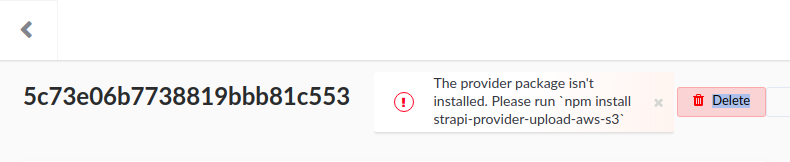 The provider package isn't installed. Please run `npm install strapi-provider-upload-aws-s3 ...