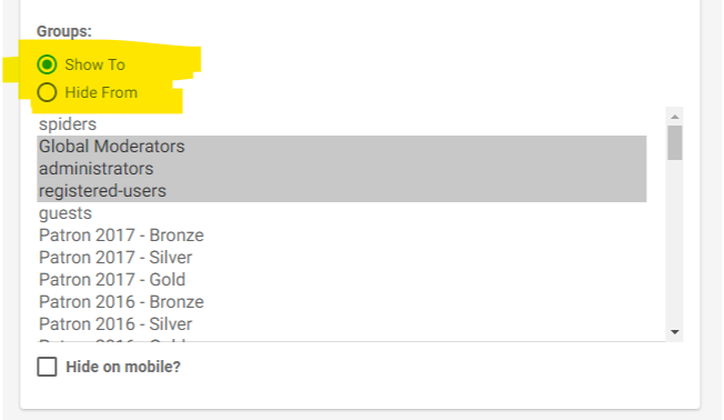 Widget visibility: add "hide from" and "show to" options · Issue #7090 · NodeBB/NodeBB · GitHub