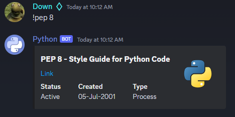 Move PEP link to title in pep command · Issue #2722 · python-discord/bot · GitHub