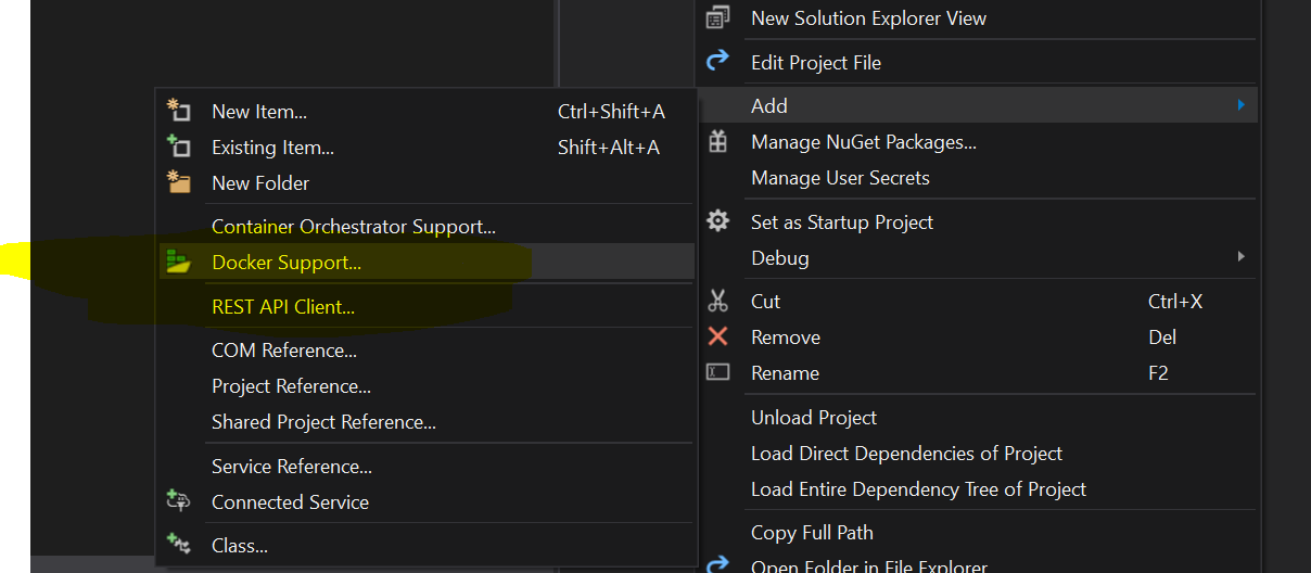 When I Right-click on the project in Solution Explorer, Add > **Machine ...