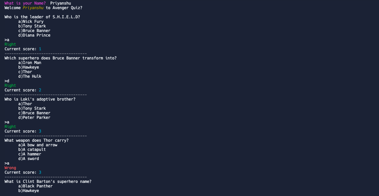 GitHub - PriyanshuSinghR/avenger-quiz: https://repl.it/@OVERLORDWRATH/quiz?embed=1&output=1