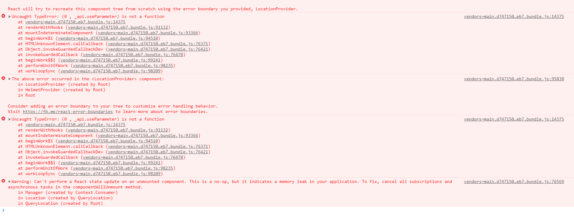 Errors In Console After Updating Application · Issue 8164