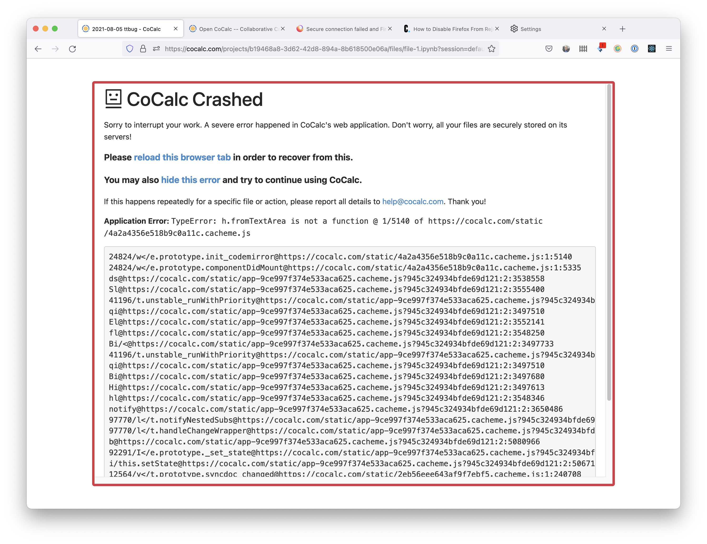 cocalc frontend crashes with ipynb and timetravel changes · Issue #5442 · sagemathinc/cocalc ...