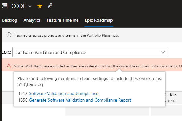 Epic roadmap "team not subscribed" to teams backlog iteration · Issue #170 · microsoft ...