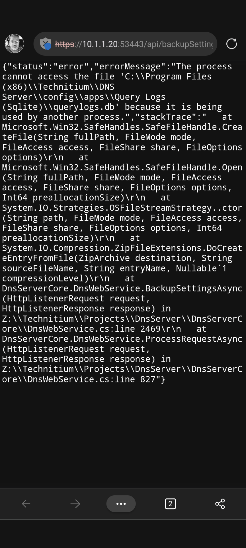 Cannot save settings on Windows host · Issue #403 · TechnitiumSoftware/DnsServer · GitHub