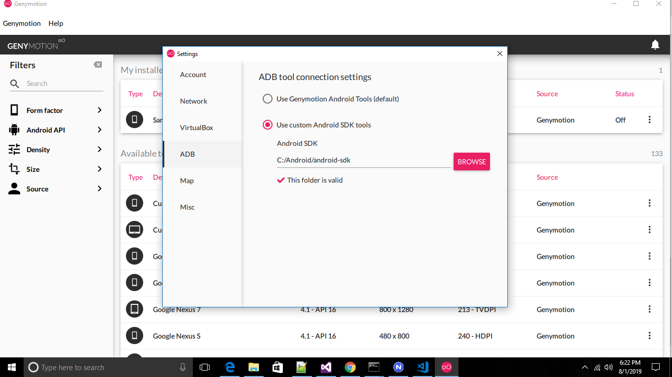 Tns Run Android Emulator Geny Samsung Galaxy S4 Is Not Connecting To My Emulator · Issue