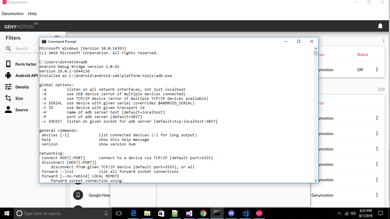 Tns Run Android Emulator Geny Samsung Galaxy S4 Is Not Connecting To My Emulator · Issue