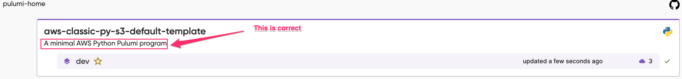 Description in Pulumi.yaml when there is more than 1 stack does not update the project ...