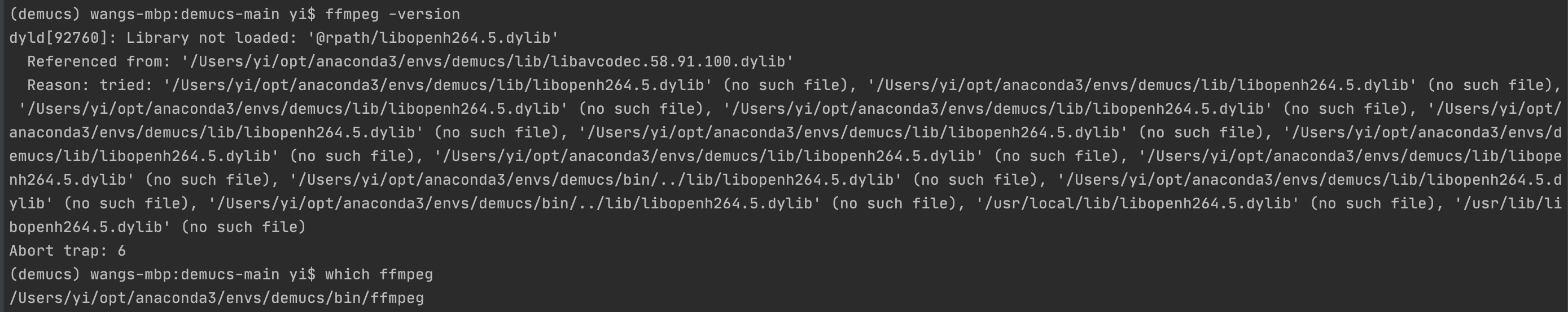 FFMPEG issue: dyld[53525]: Library not loaded: '@rpath/libopenh264.5.dylib' · Issue #375 ...