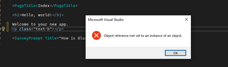 Object Reference Not Set To An Instance Of An Object Exception When Intellisense Triggered