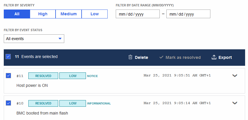 Filtered Event logs by severity "ALL" events remain selected even if we switch to the other ...
