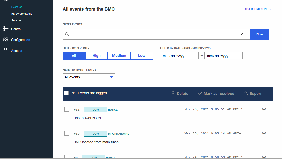 Filtered Event logs by severity "ALL" events remain selected even if we switch to the other ...