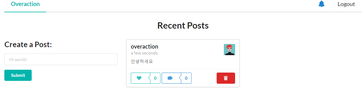 Github Overactionsocialappsmerng React Nodeexpress Mongodb Graphql 스택을 사용한 Crud 프로젝트입니다