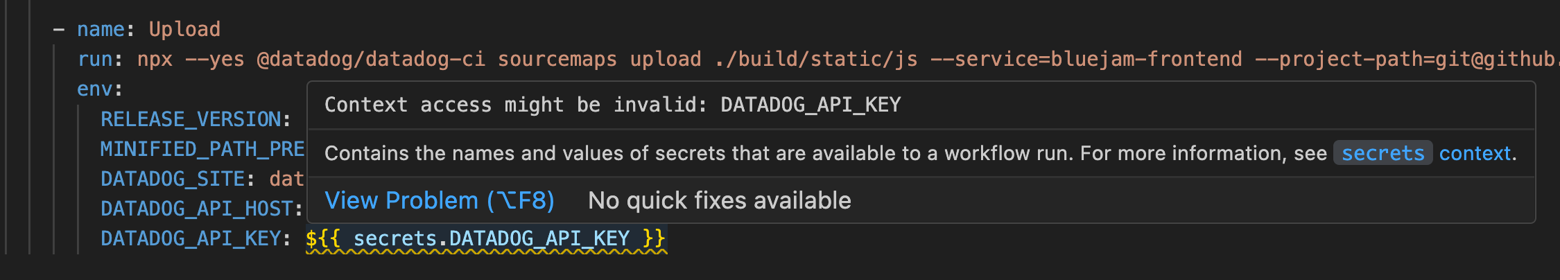 "Context access might be invalid" warning thrown for repository variables and secrets · Issue ...