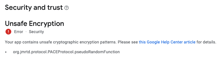 Unsafe Encryption Org Jmrtd Protocol Paceprotocol Pseudorandomfunction · Issue 472 · Mogol