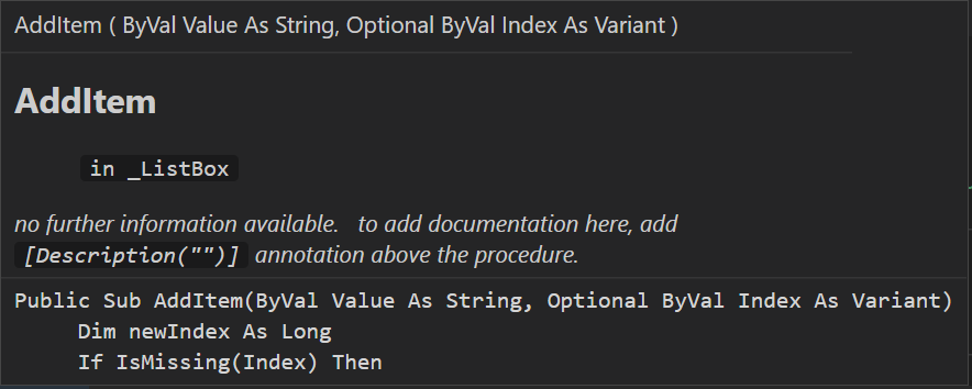 tB ListBox.AddItem Method Signature is Incompatible with VB6 ListBox.AddItem Method Signature ...