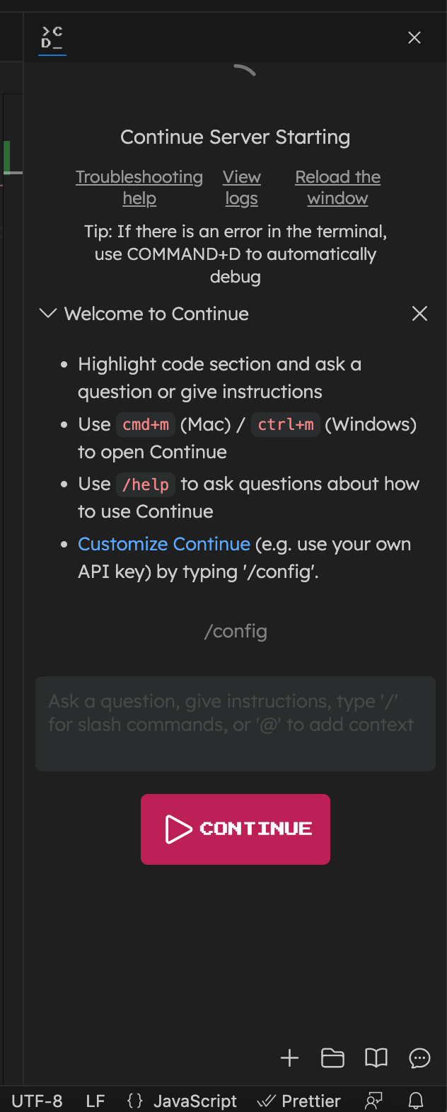 Continue Server is not getting started. · Issue #387 · continuedev/continue · GitHub