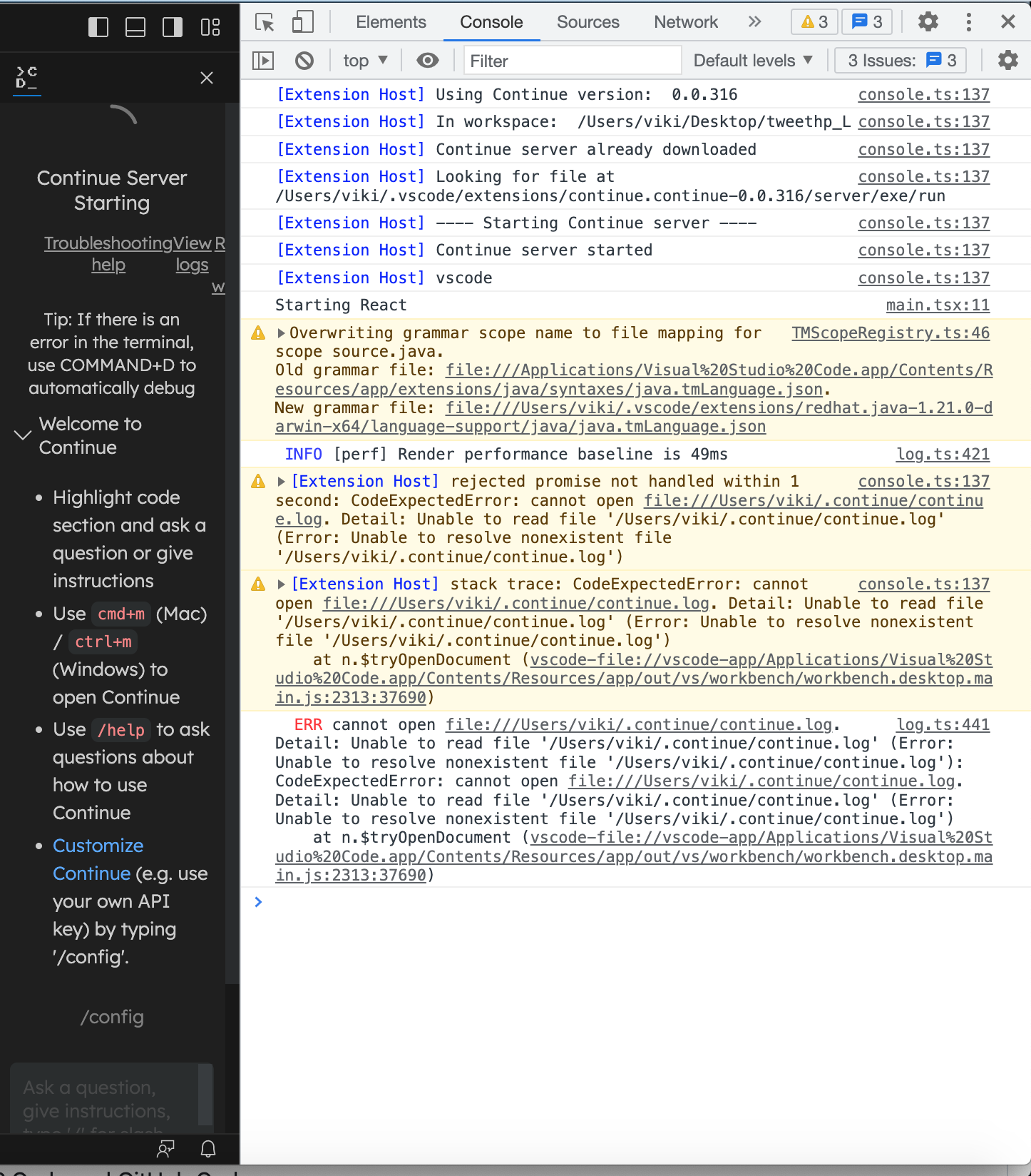 Continue Server is not getting started. · Issue #387 · continuedev/continue · GitHub