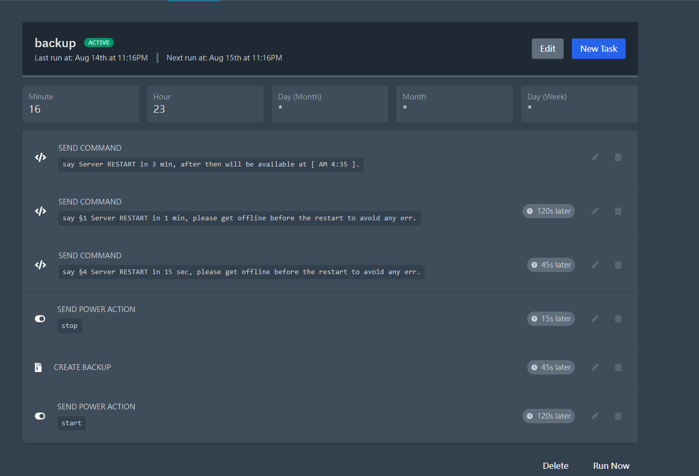 Schedules ignore delay (TIME OFFSET (IN SECONDS)) · Issue #4841 · pterodactyl/panel · GitHub